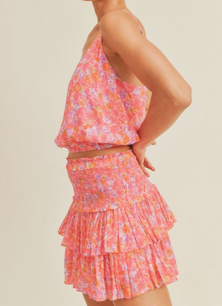 Shanae Printed Floral Smocked Mini Skirt - Hot Pink Floral – The ...